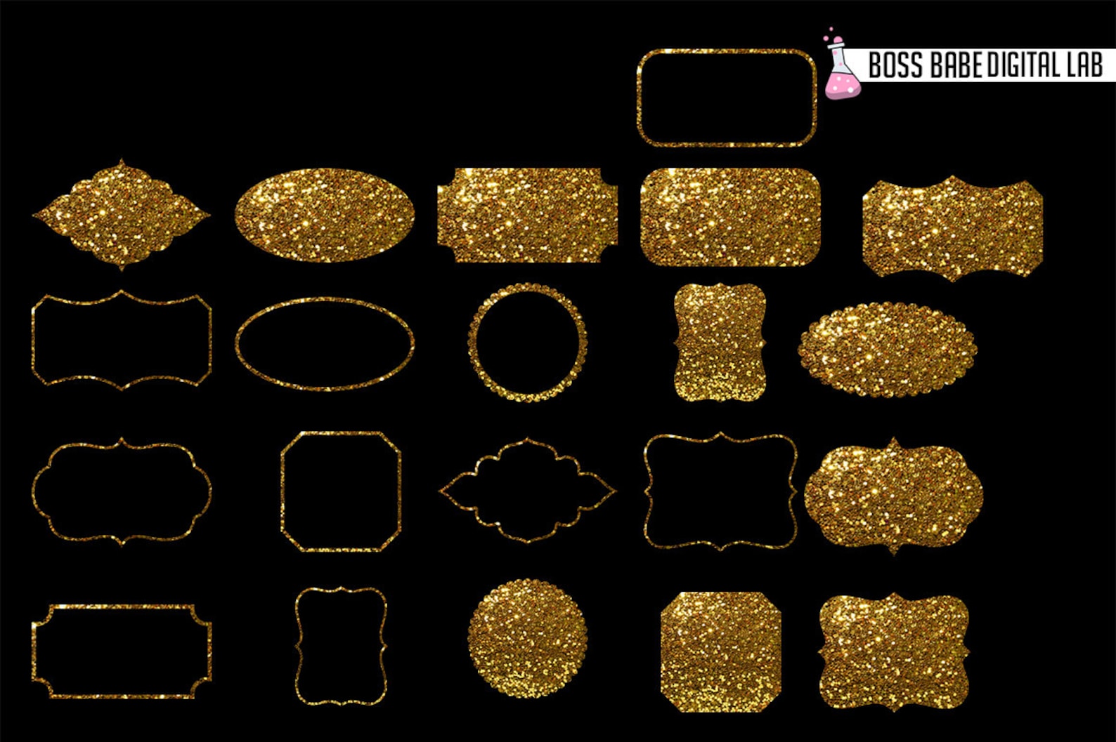 Gold Glitter Frame Clipart Gold Glitter Design Elements Gold | Etsy