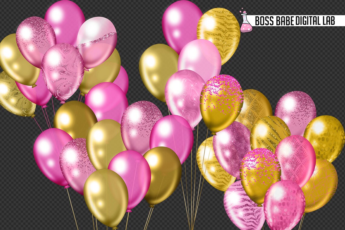 Pink and Gold Balloon Clipart Clipart: balloon - Etsy