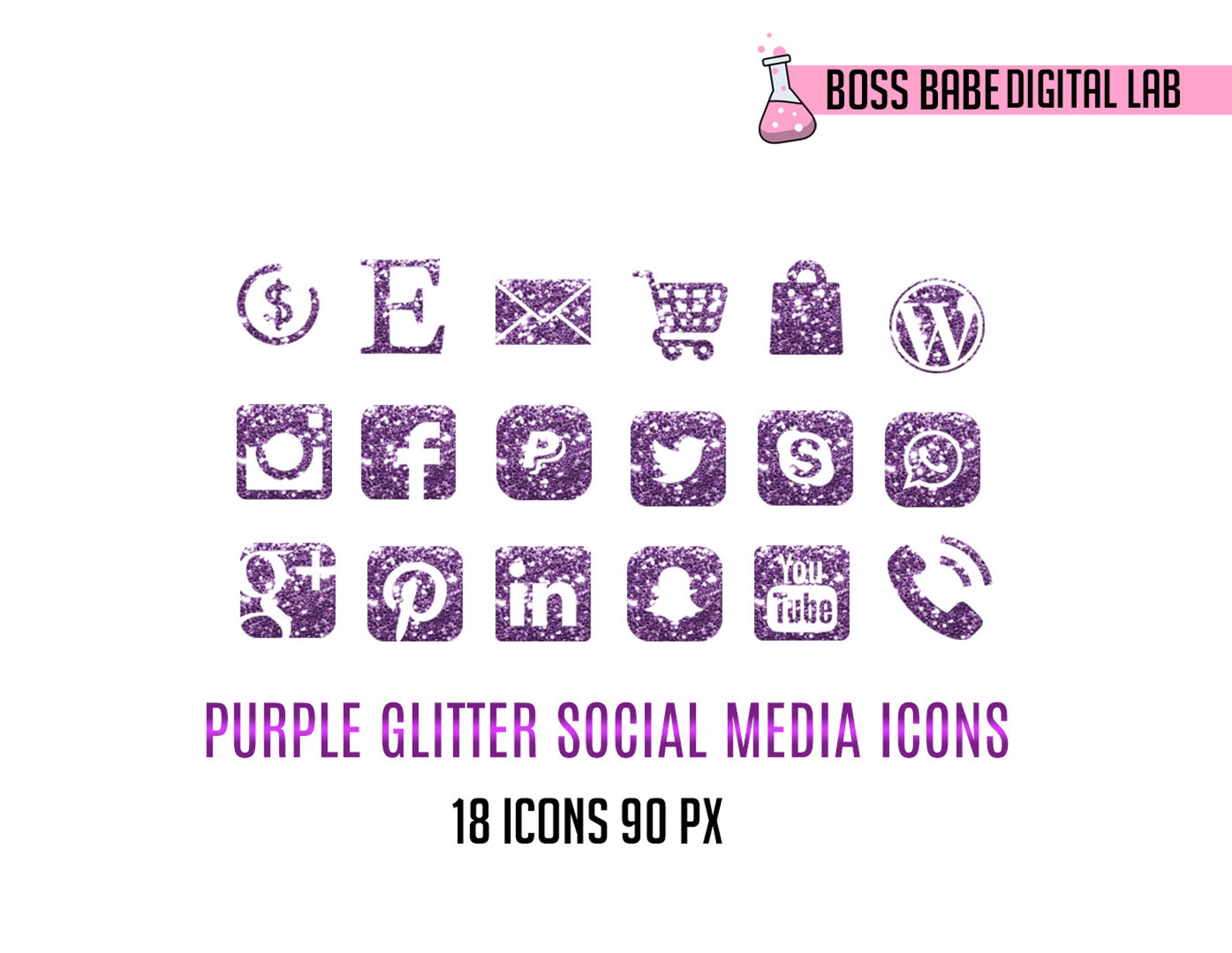 Purple Glitter Website Icon Kit Purple Glitter Social Media - Etsy