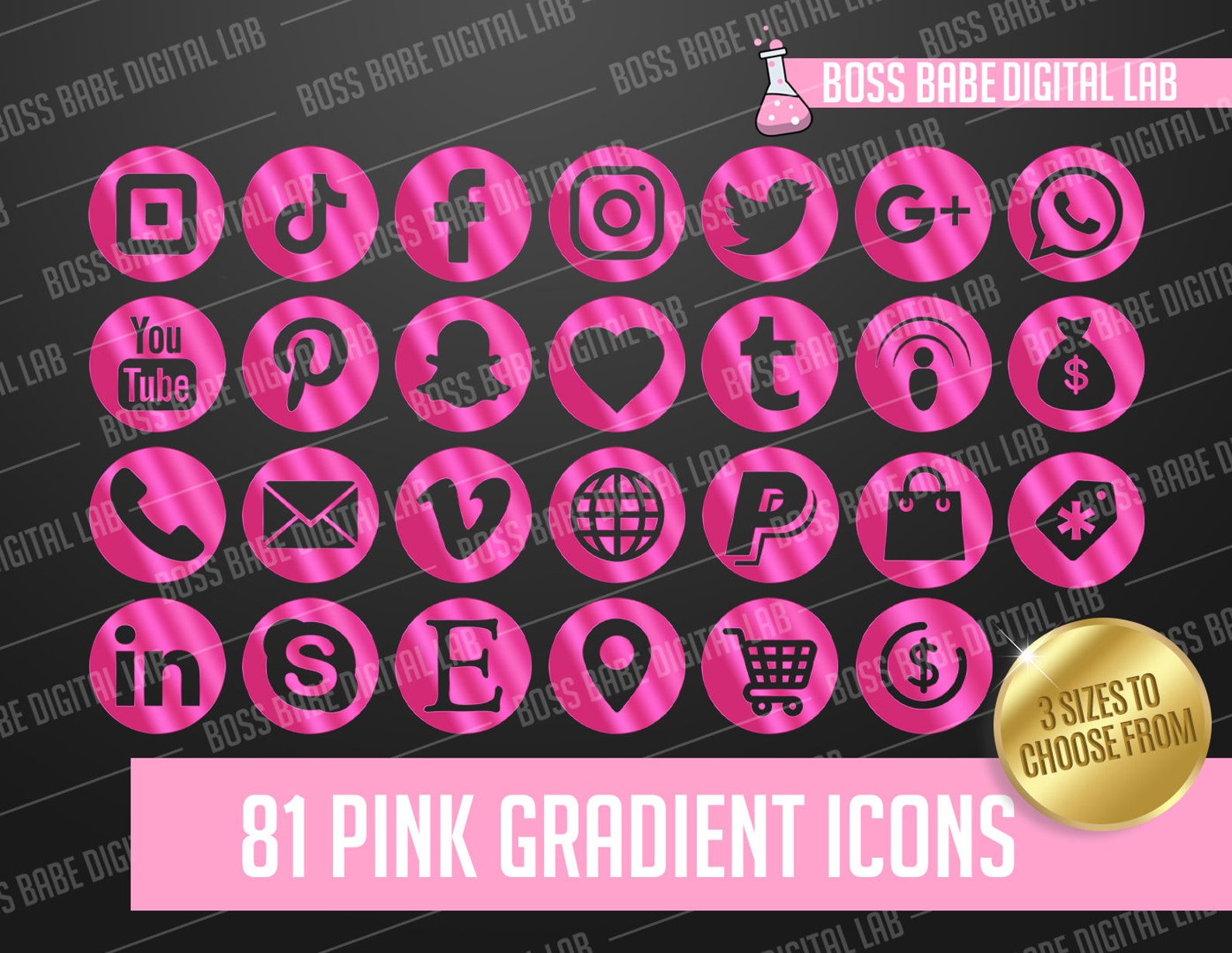 Hot Pink Website Icon Kit, Hot Pink Social Media Icons, Hot Pink Social ...