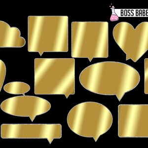 Glam Speech Bubbles Clipart, Gold Speech Bubble Design Elements, Silver ...