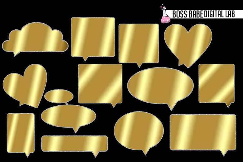 Glam Speech Bubbles Clipart, Gold Speech Bubble Design Elements, Silver ...