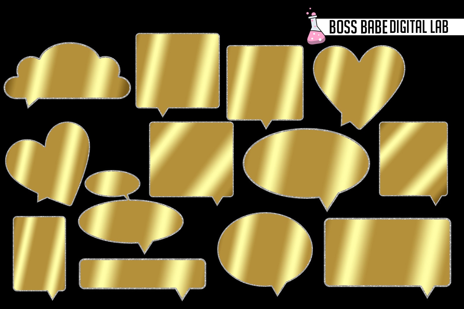 Glam Speech Bubbles Clipart Gold Speech Bubble Design - Etsy