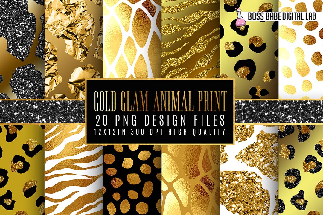 20 Gold Glam Animal Print, Gold Animal Print Overlays, 12 x 12, 300 dpi ...