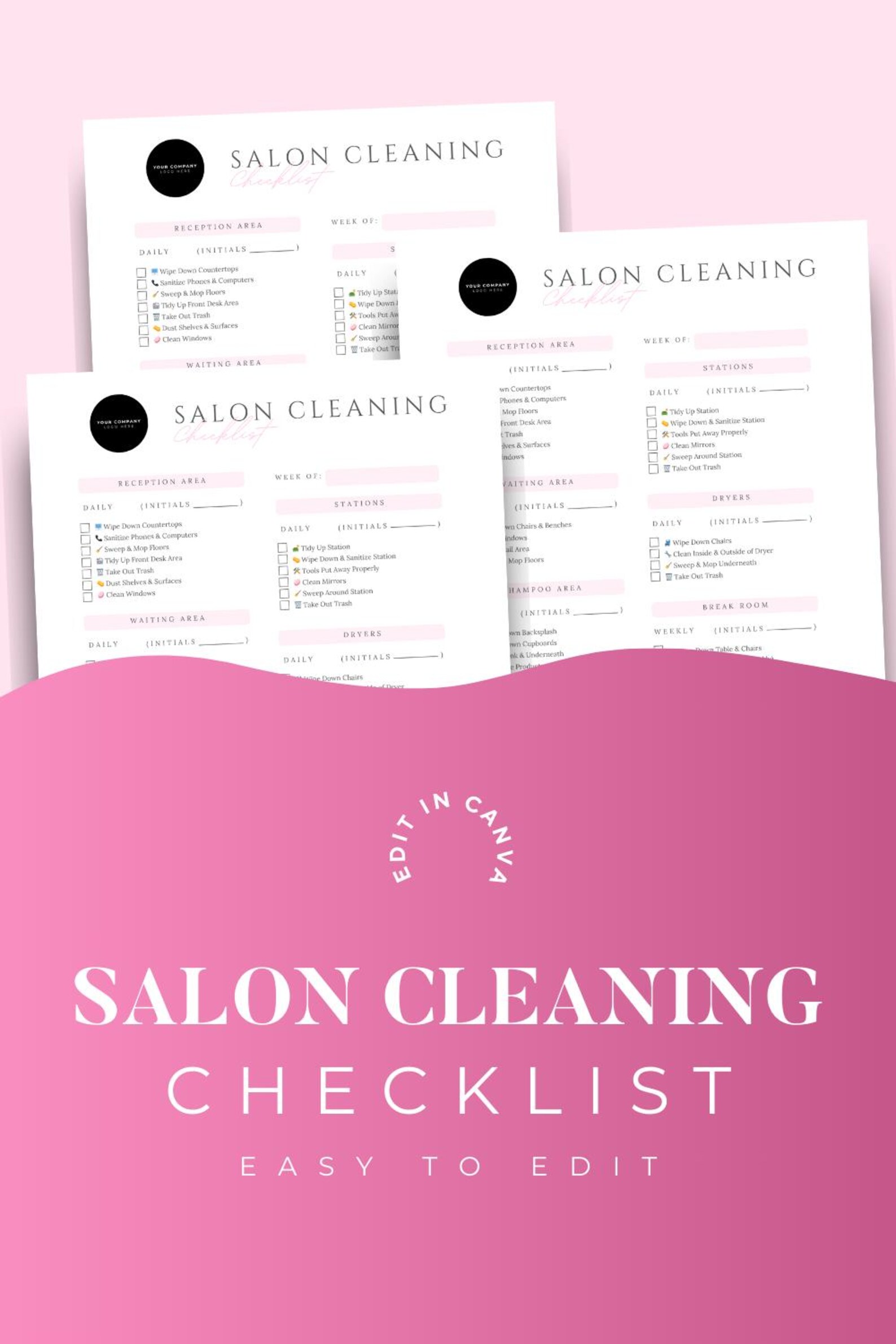 Hair Salon Cleaning Checklist, Editable Salon Cleaning Checklist, Daily ...
