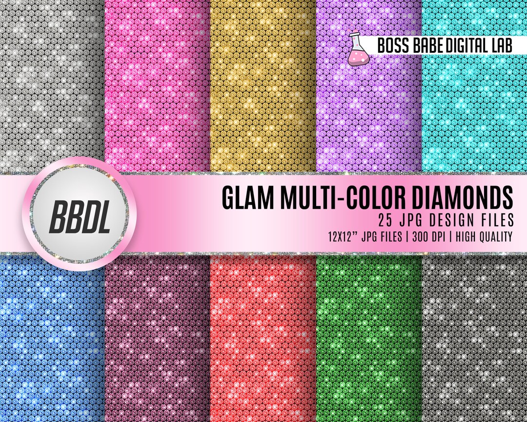 Multi Color Glam Diamonds, Multi Color Glam Digital Papers, 300 Dpi ...