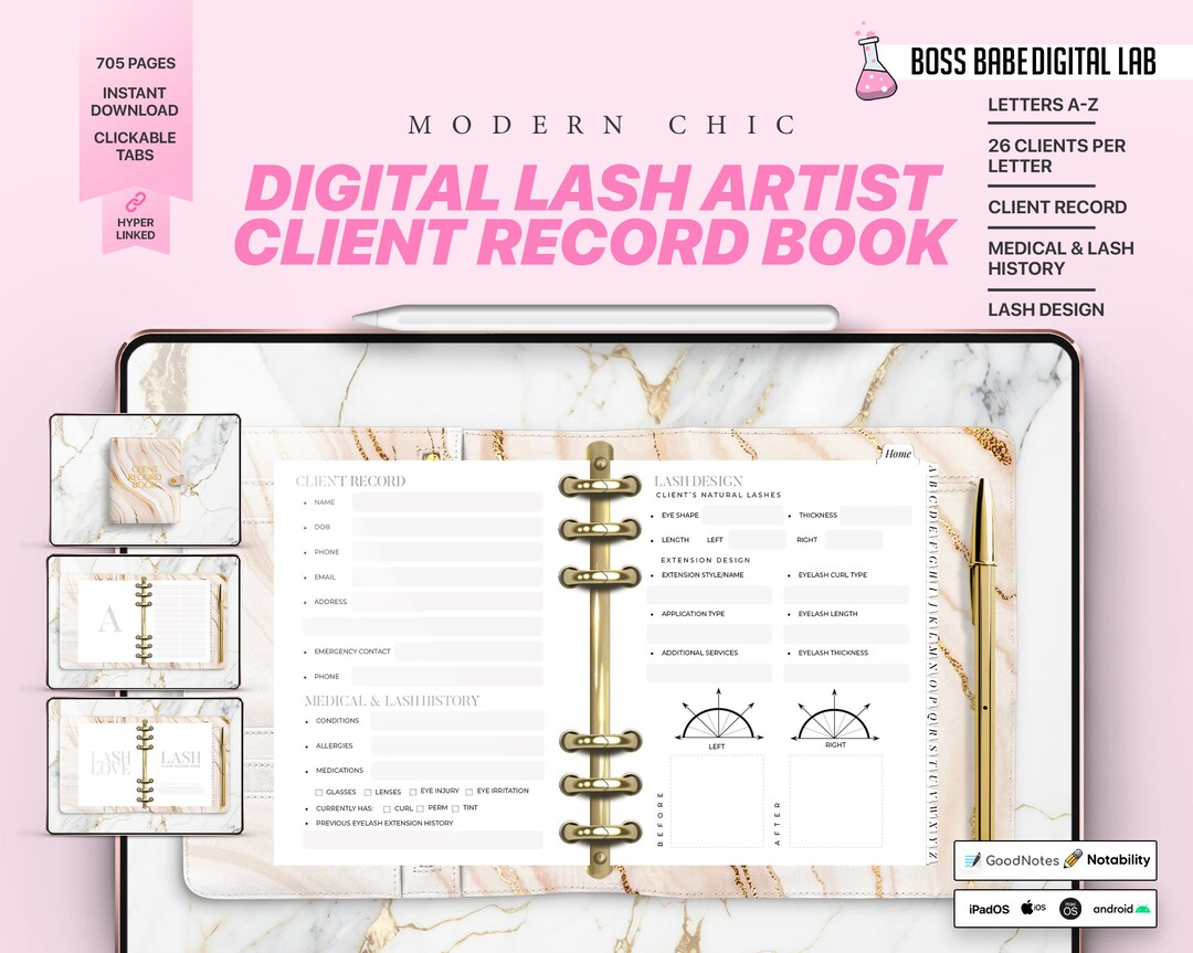 Digital Lash Tech Client Record Book, Easy Client Records Book, Lash Artist, Lash Tech Planner ...