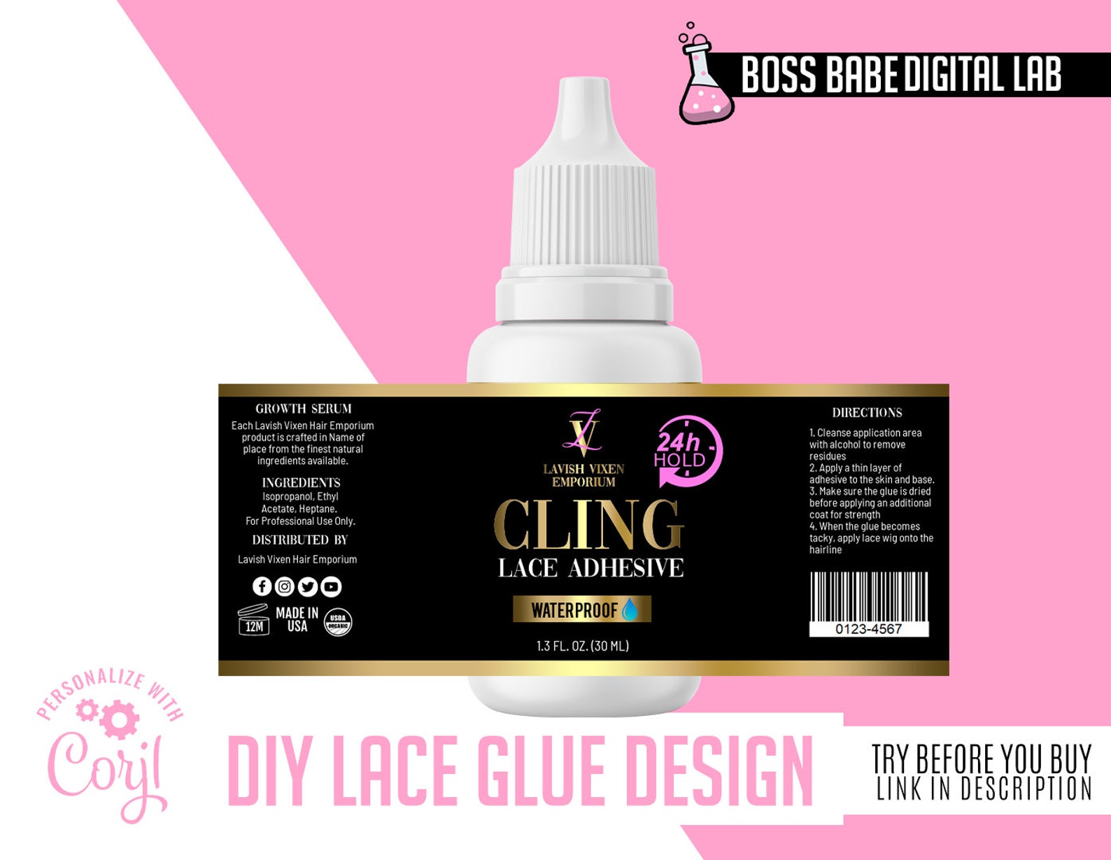 DIY Lace Glue Labels, Do It Yourself Lace Glue Bottle, DIY Label Design ...