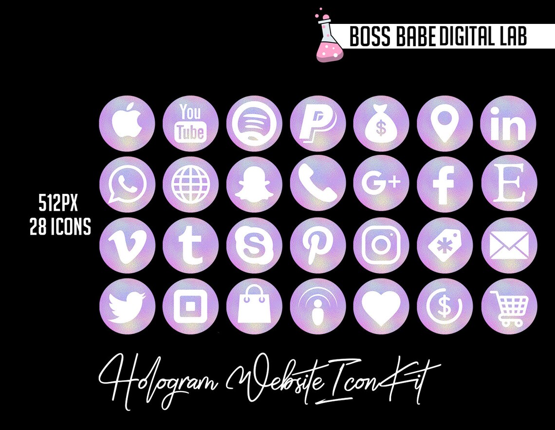 Hologram Website Icon Kit, Pastel Social Media Icons, Holographic ...