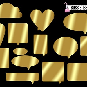 Glam Speech Bubbles Clipart, Gold Speech Bubble Design Elements, Silver ...