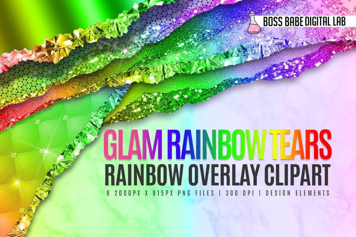 Glam Rainbow Tears Clipart, Glitter Rainbow Tear Borders Clipart ...