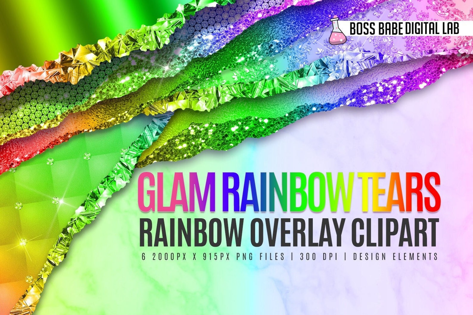 Glam Rainbow Tears Clipart, Glitter Rainbow Tear Borders Clipart ...