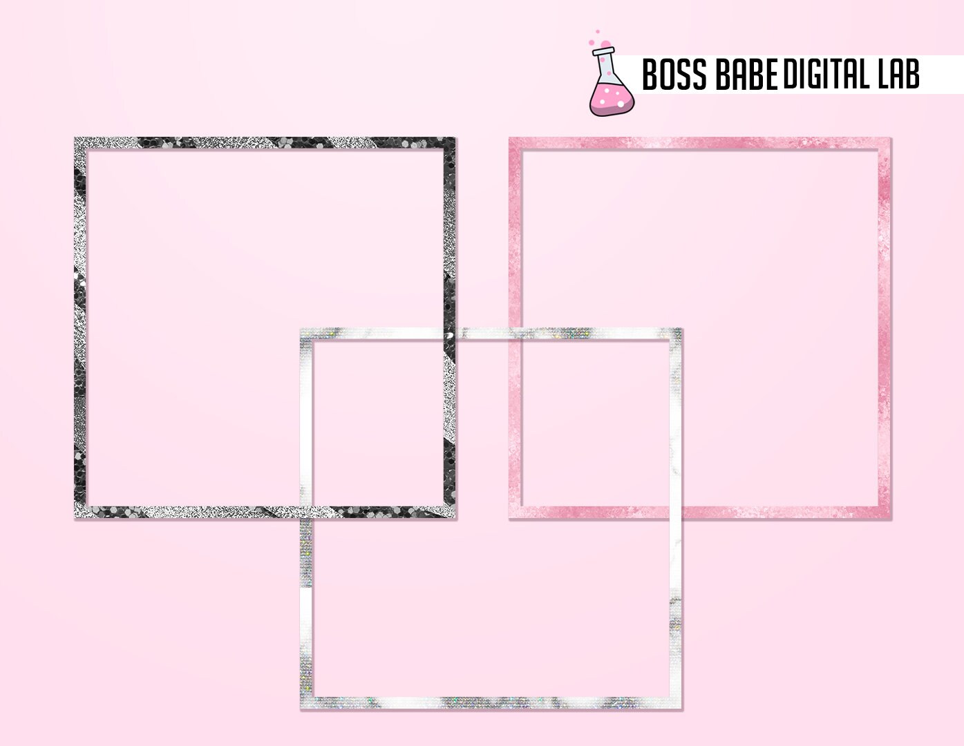 Blush Pink and Silver Glam Frames Glitter Clipart Marble | Etsy