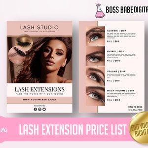 DIY Neutral Lash Price List Design Templates, Pre Made Lash Price List ...