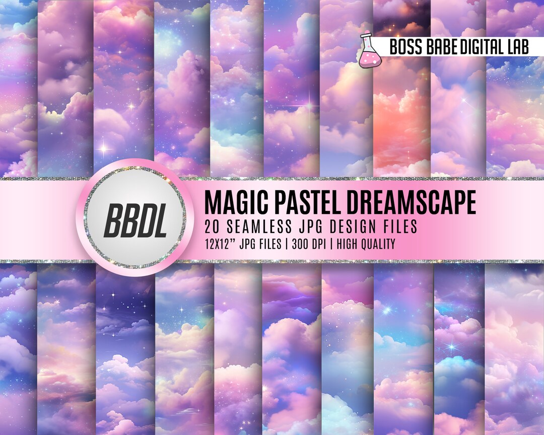 20 Pastel Dreamscape Digital Papers, Pastel Art, Rainbow Dreamy Clouds ...
