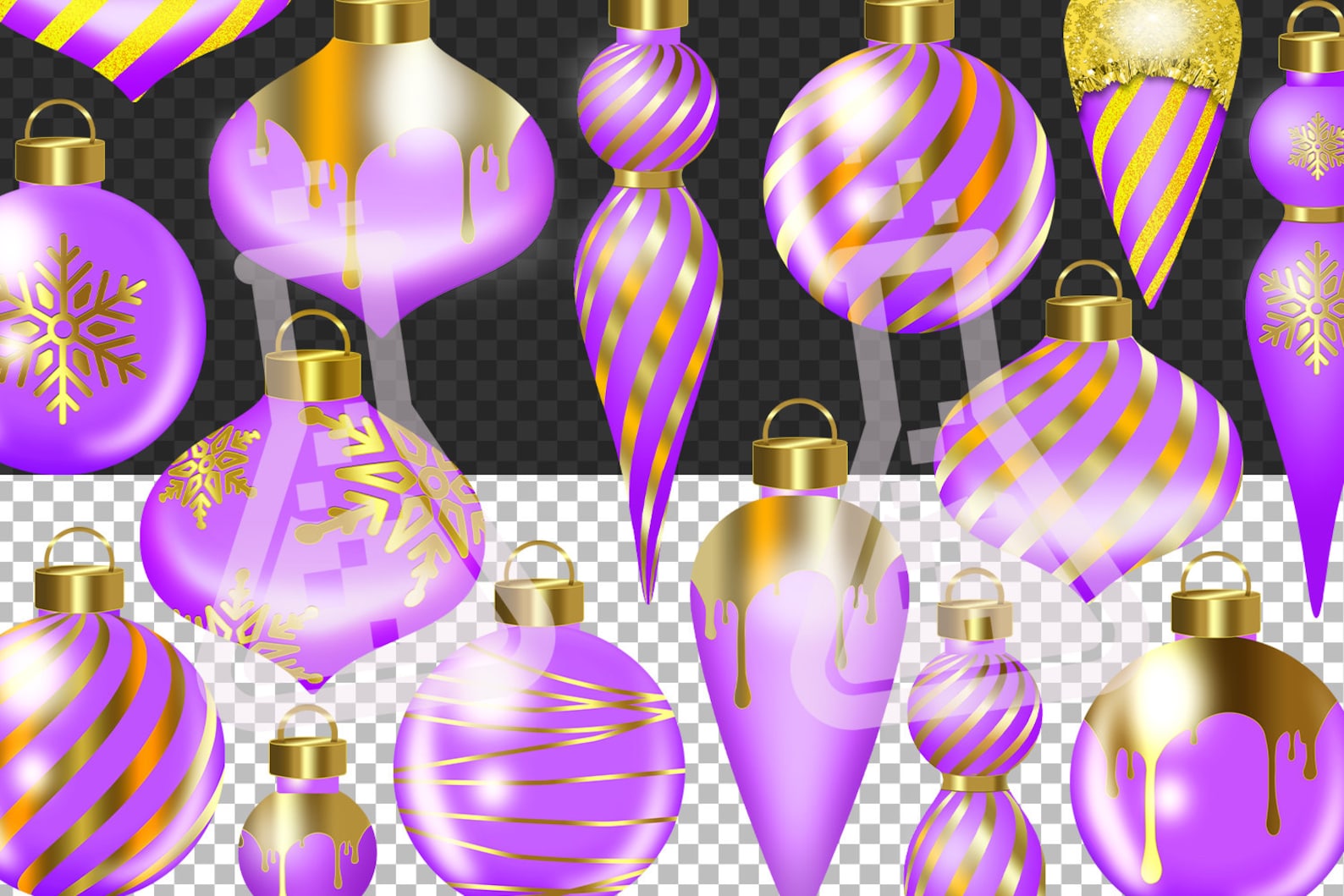 Glam Purple and Gold Christmas Ornament Clipart: Christmas | Etsy