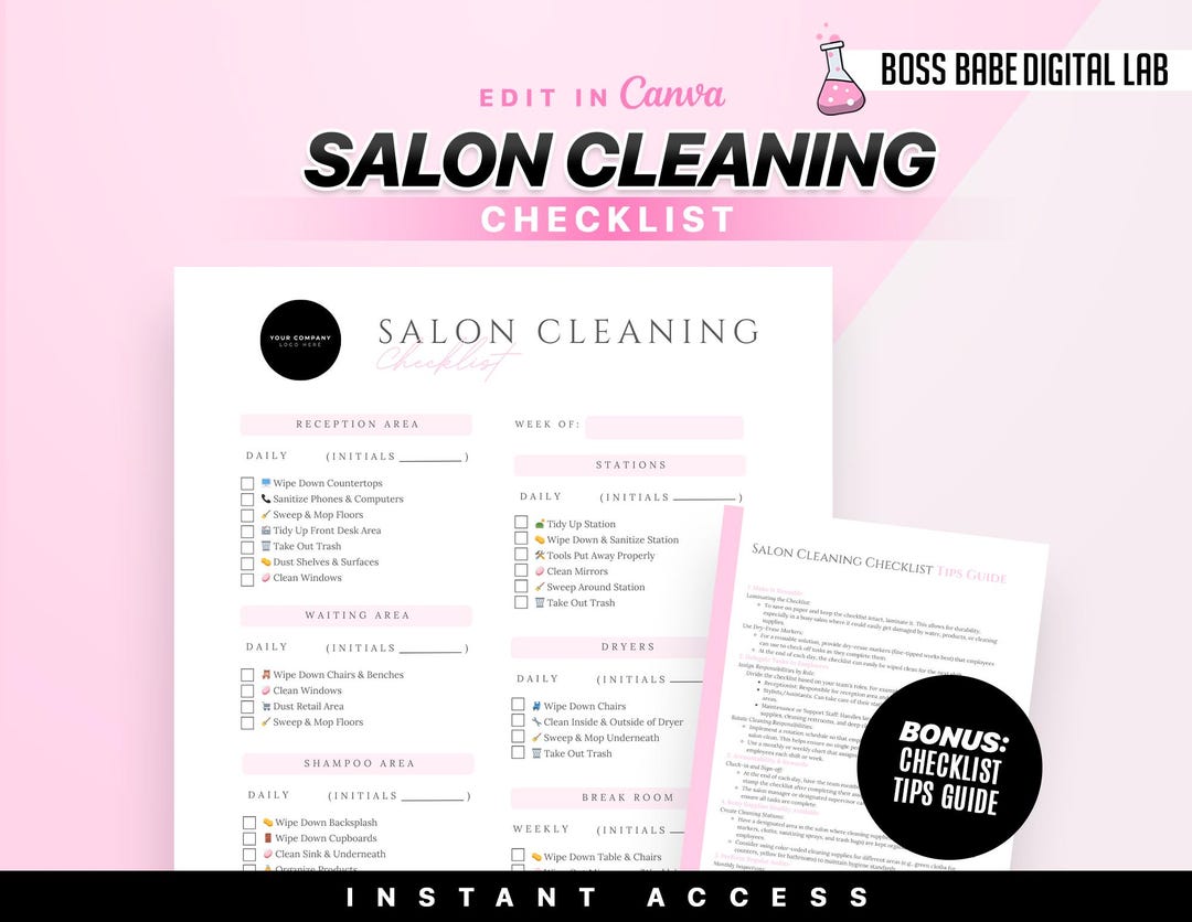 Hair Salon Cleaning Checklist, Editable Salon Cleaning Checklist, Daily ...