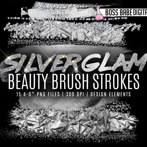 Pink and Silver Beauty Brush Strokes Silver Glam Clipart - Etsy