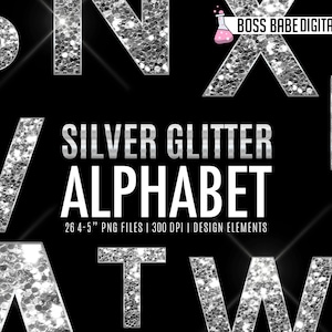 Silver Glitter Alphabet Clipart, Silver Glitter Alphabet Design ...