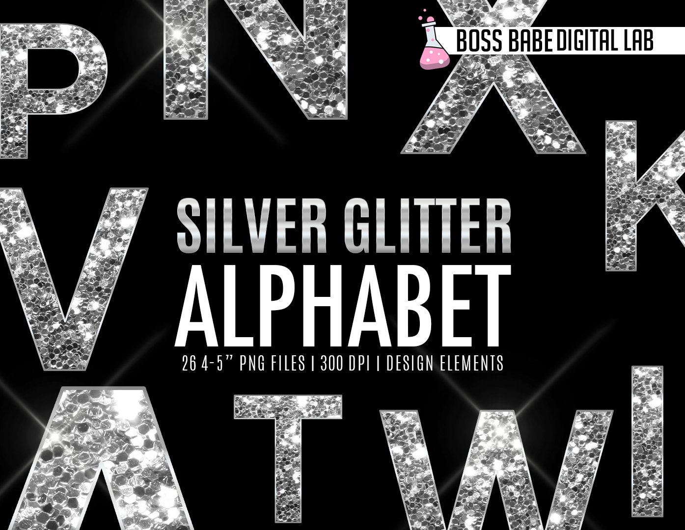 Silver Glitter Alphabet Clipart Silver Glitter Alphabet - Etsy