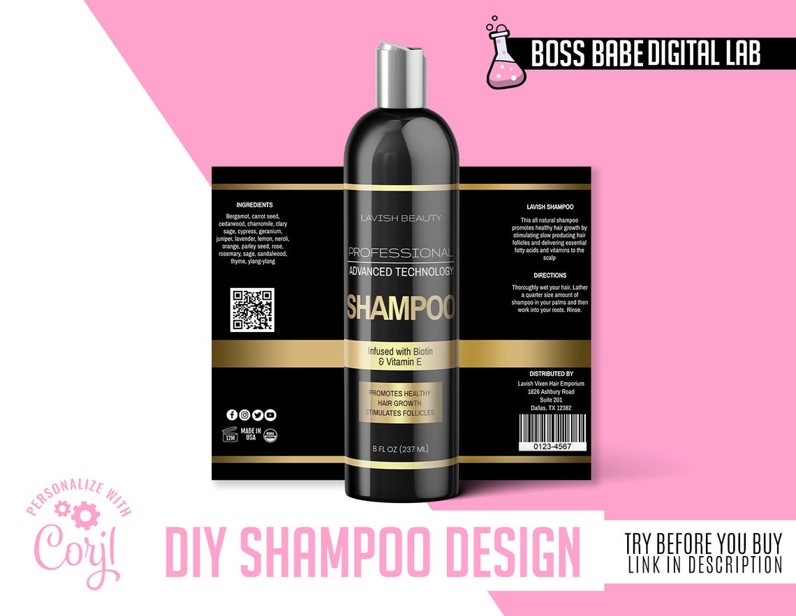 Shampoo Label Design Do It Yourself Shampoo Label Design DIY | Etsy