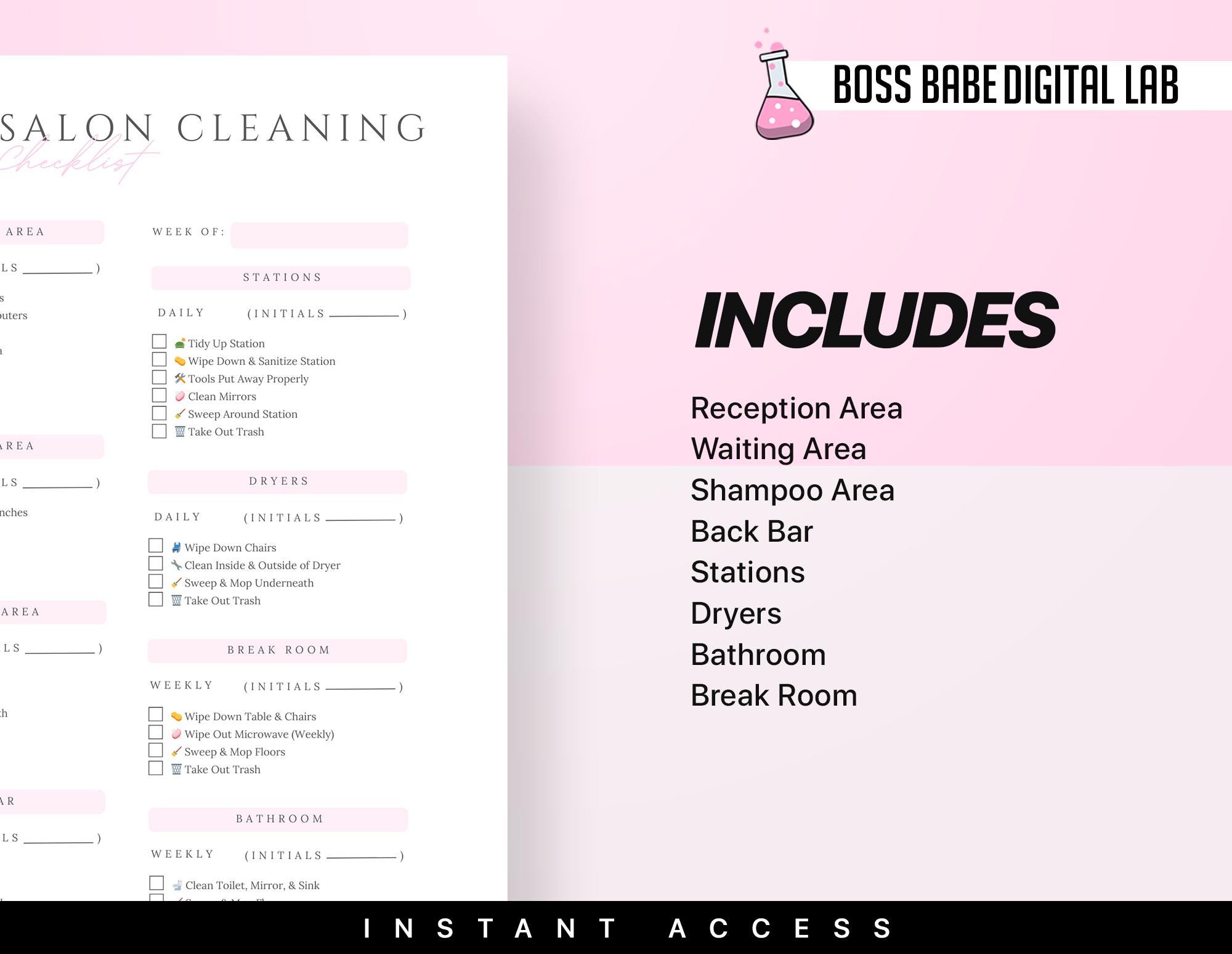 Hair Salon Cleaning Checklist, Editable Salon Cleaning Checklist, Daily ...