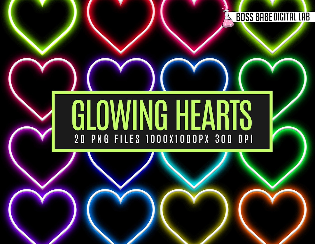 Neon Hearts, Neon Hearts Clipart, Neon Clipart, Neon PNG Files, Neon ...