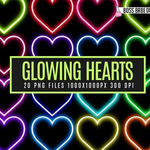 Neon Hearts, Neon Hearts Clipart, Neon Clipart, Neon PNG Files, Neon ...