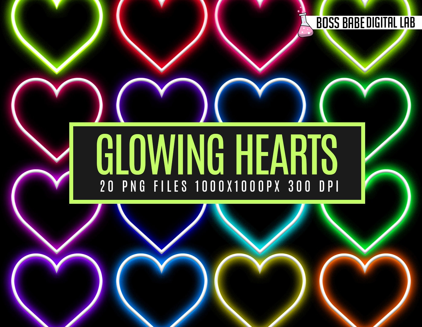 Neon Hearts Neon Hearts Clipart Neon Clipart Neon PNG | Etsy
