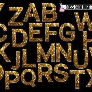 Gold Glitter Alphabet Clipart, Gold Glitter Alphabet Design Elements ...