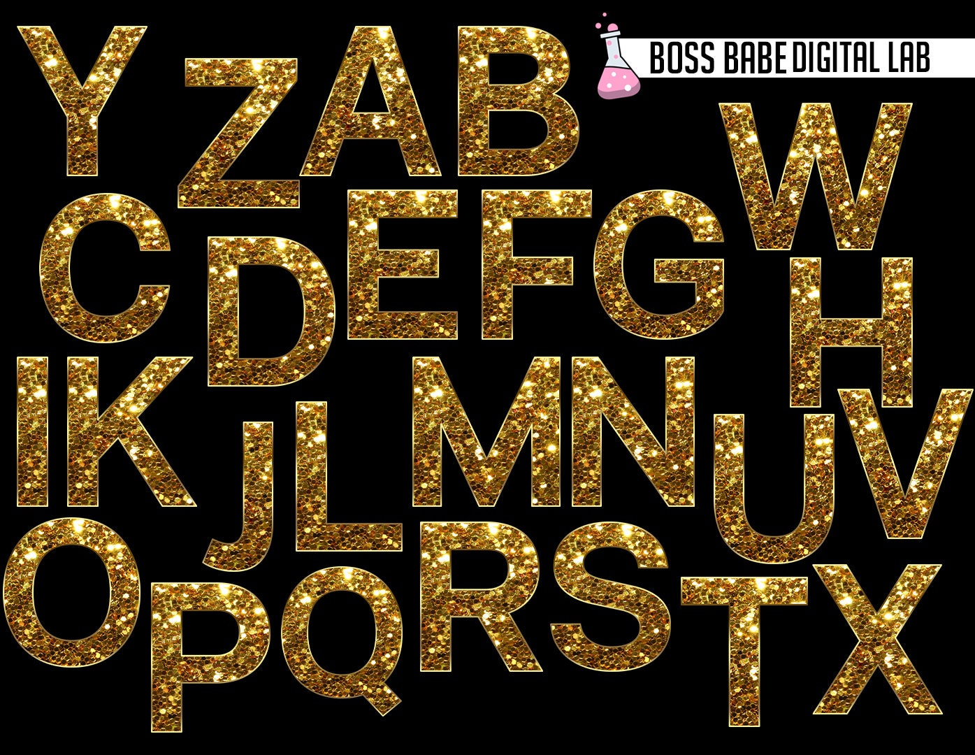 Gold Glitter Alphabet Clipart Gold Glitter Alphabet Design - Etsy