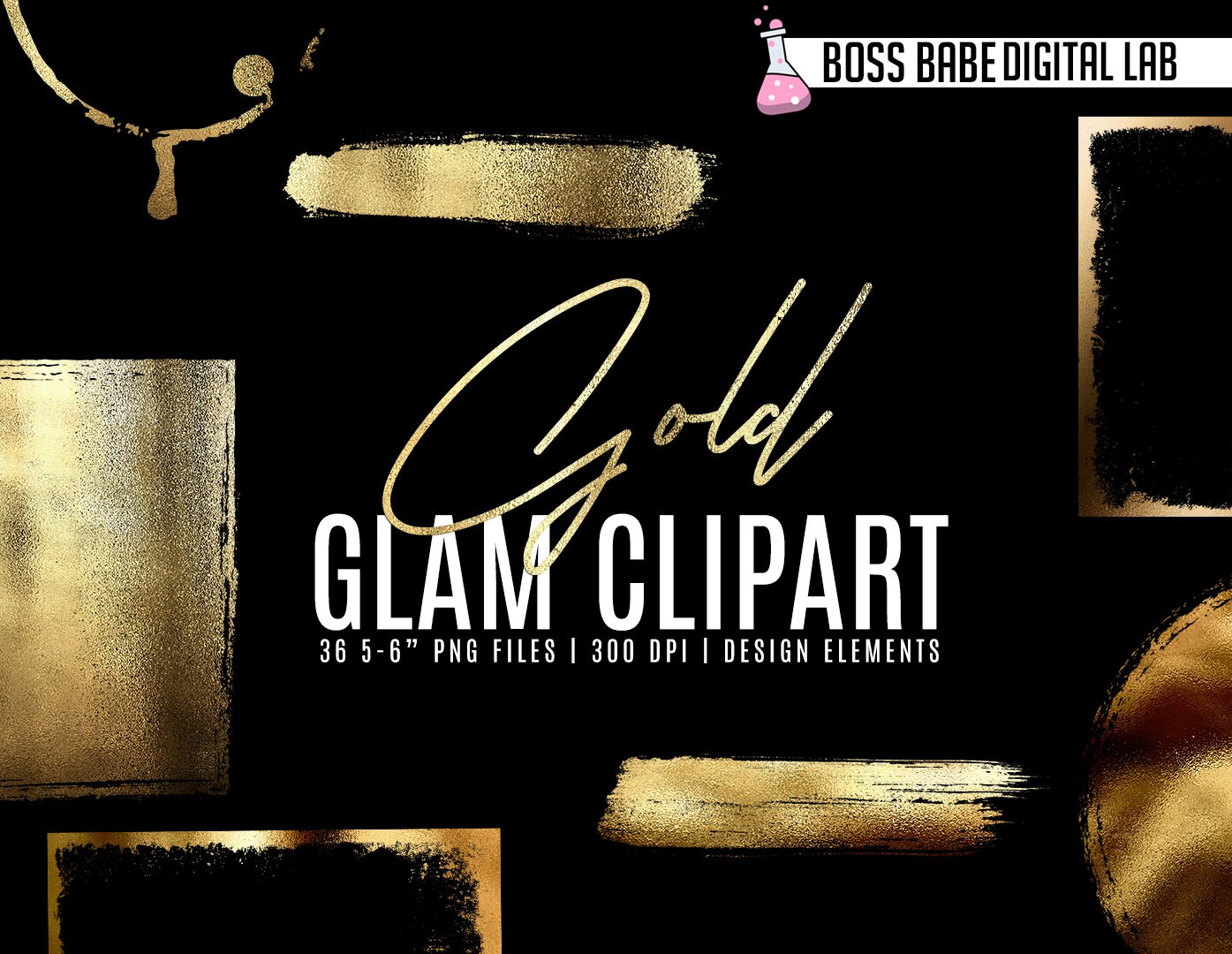Glam Gold Clipart Gold design elements Gold Brush Strokes | Etsy