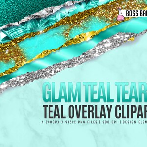 Glam Teal Tears Clipart, Glitter Teal Tear Borders Clipart, Glitter ...