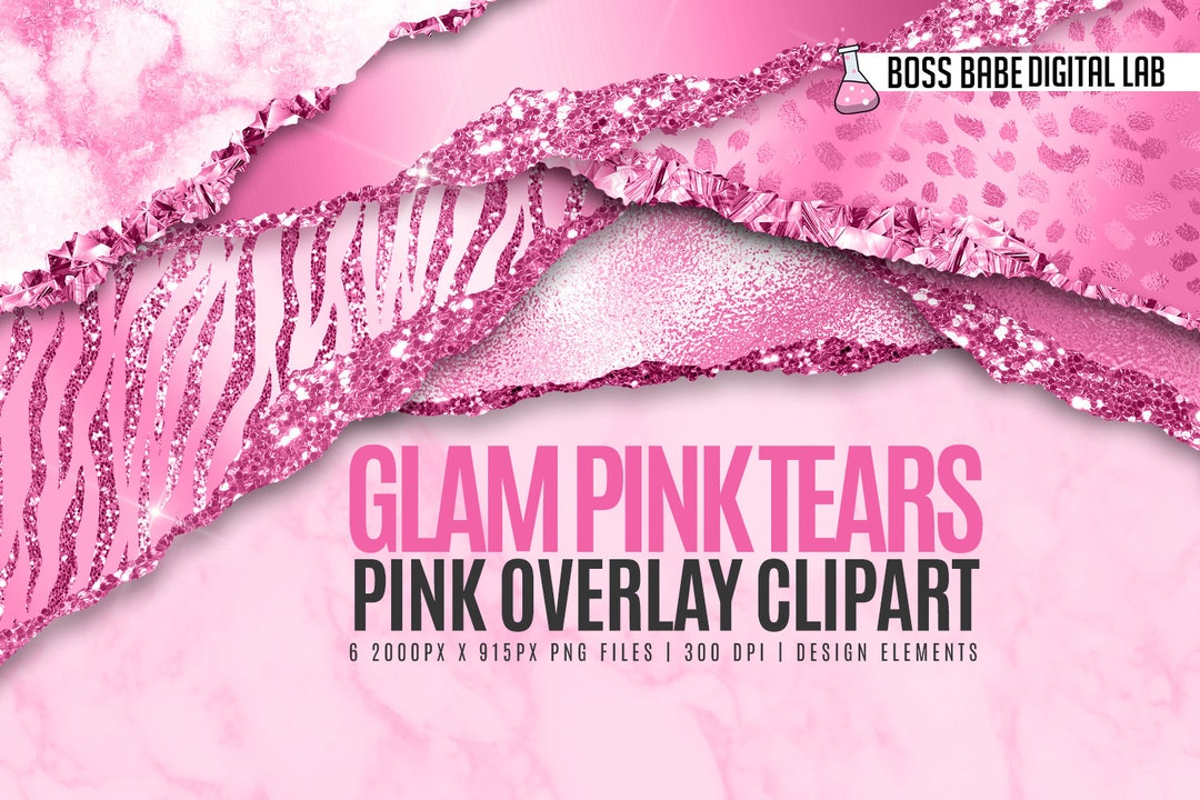 Glam Pink Tears Clipart, Glitter Pink Tear Borders Clipart, Glitter ...