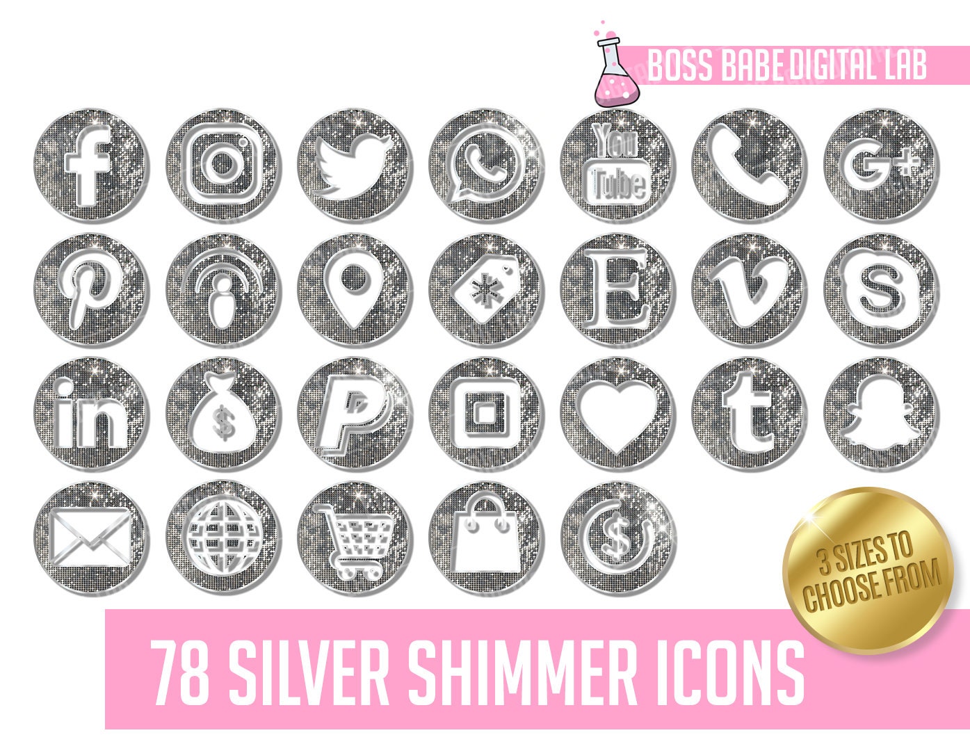 Silver Shimmer Icon Kit Silver Shimme Social Media Icons | Etsy