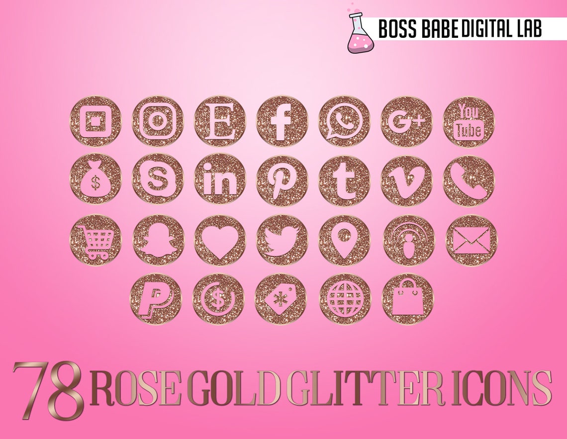 Rose Gold Glitter Icon Kit Rose Gold Social Media Icons Rose - Etsy