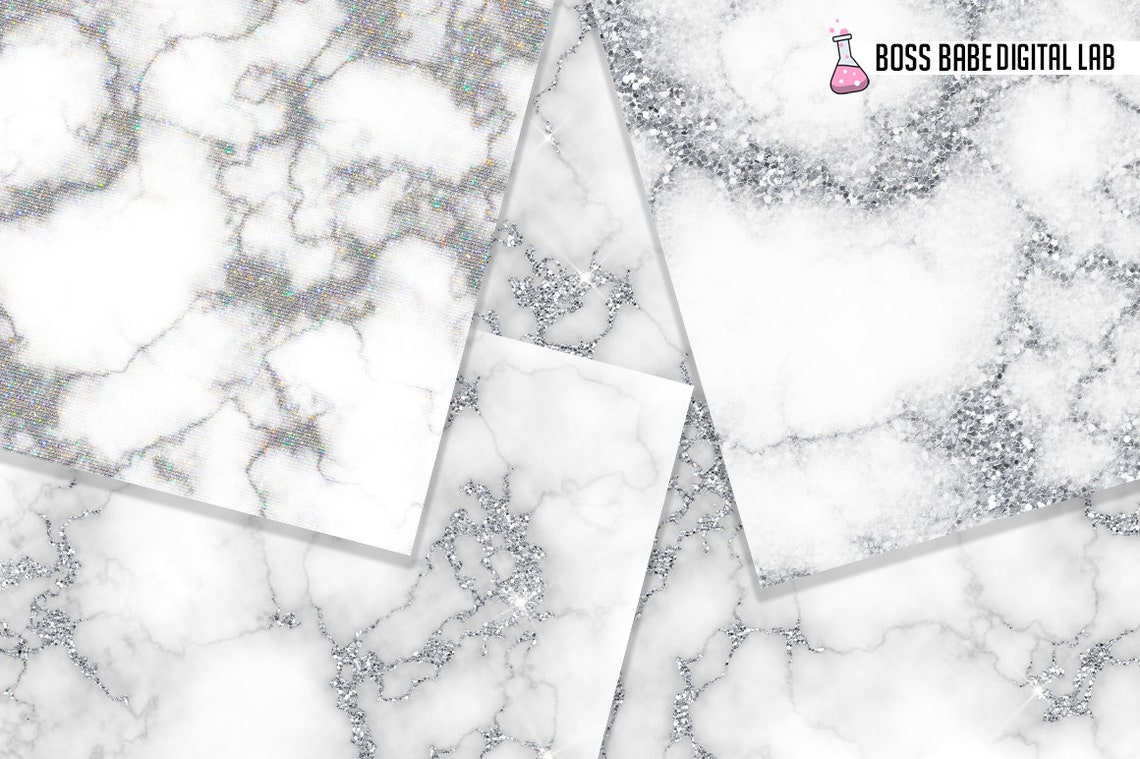 Silver Glam Marble Digital Paper Silver Marble Paper Silver - Etsy