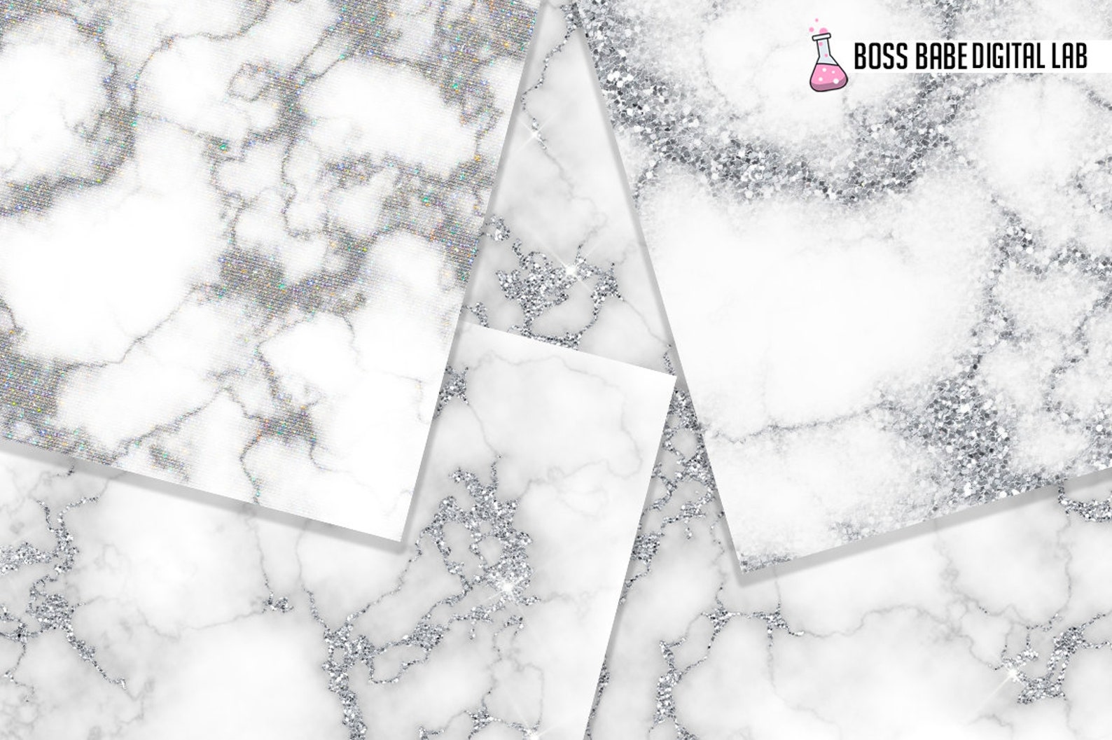 Silver Glam Marble Digital Paper Silver Marble Paper Silver - Etsy