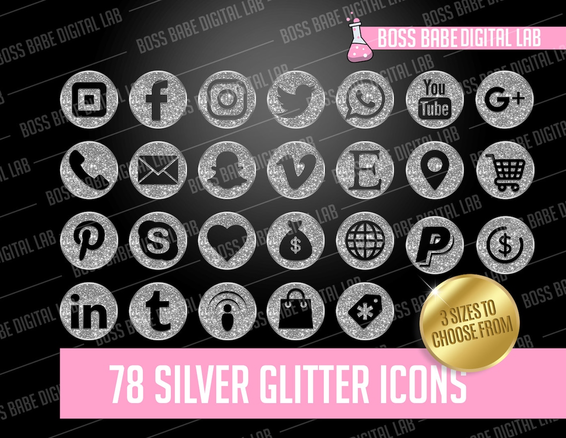 Silver Glitter Icon Kit Silver Social Media Icons Silver | Etsy