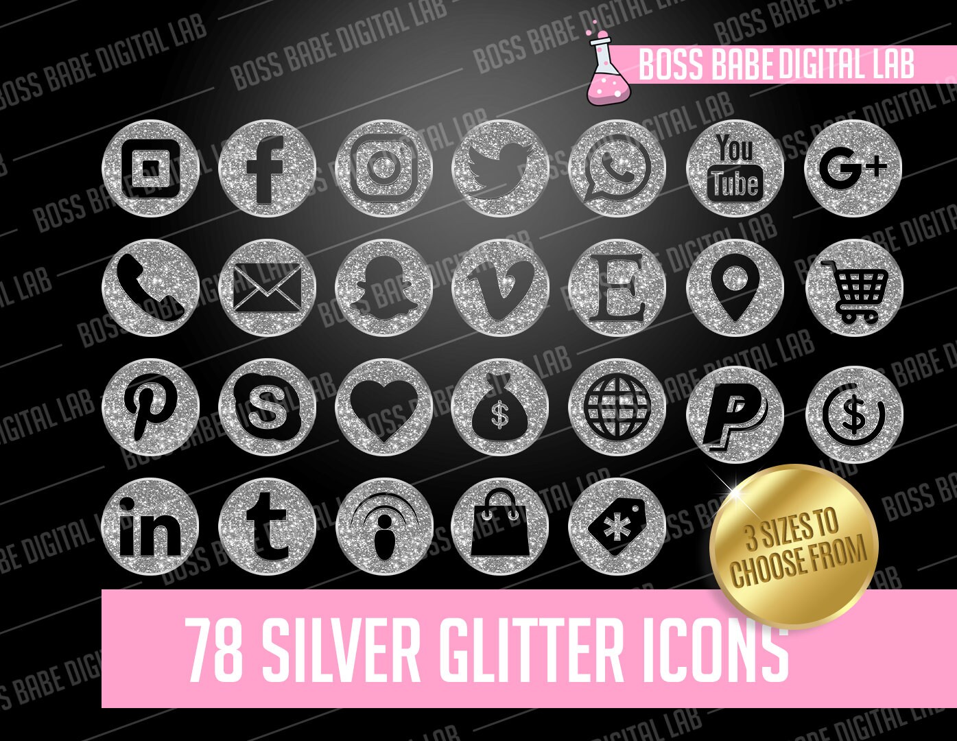 Silver Glitter Icon Kit Silver Social Media Icons Silver | Etsy