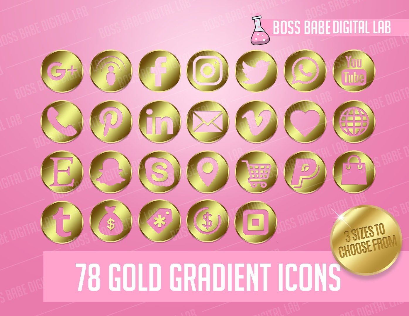 Gold Gradient Icon Kit Gold Social Media Icons Gold Social - Etsy