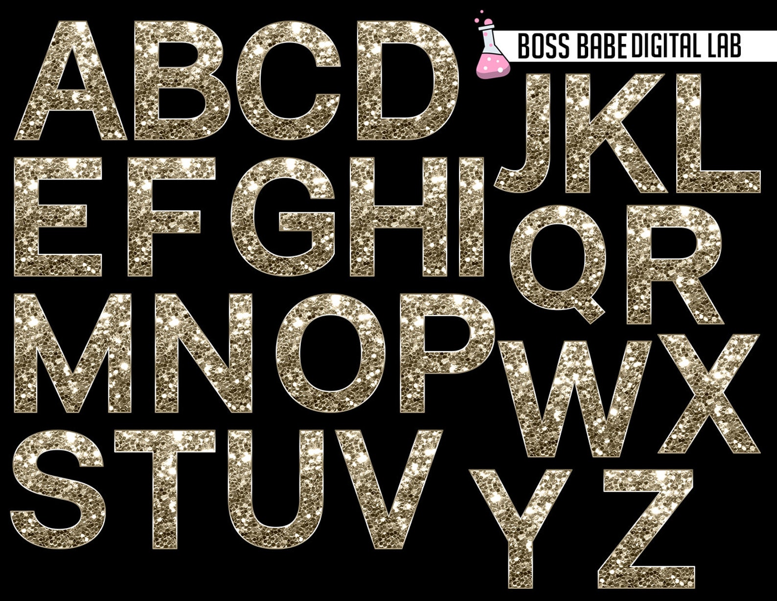 Champagne Glitter Alphabet Clipart Champagne Glitter Alphabet | Etsy