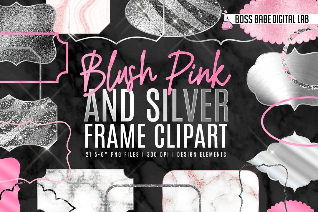 Blush and Silver Frame Clipart, Blush and Silver Design Elements, Blush ...