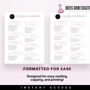 Hair Salon Cleaning Checklist, Editable Salon Cleaning Checklist, Daily ...