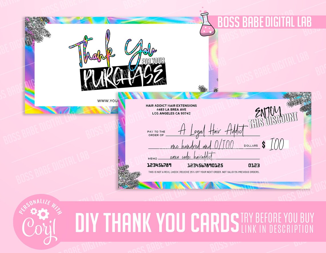 DIY Check Thank You Flyer Editable Thank You Card DIY Check | Etsy