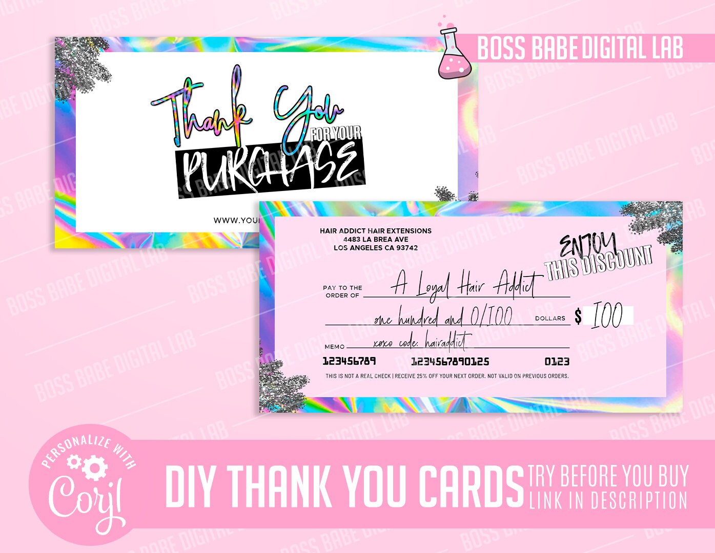 DIY Check Thank You Flyer Editable Thank You Card DIY Check | Etsy