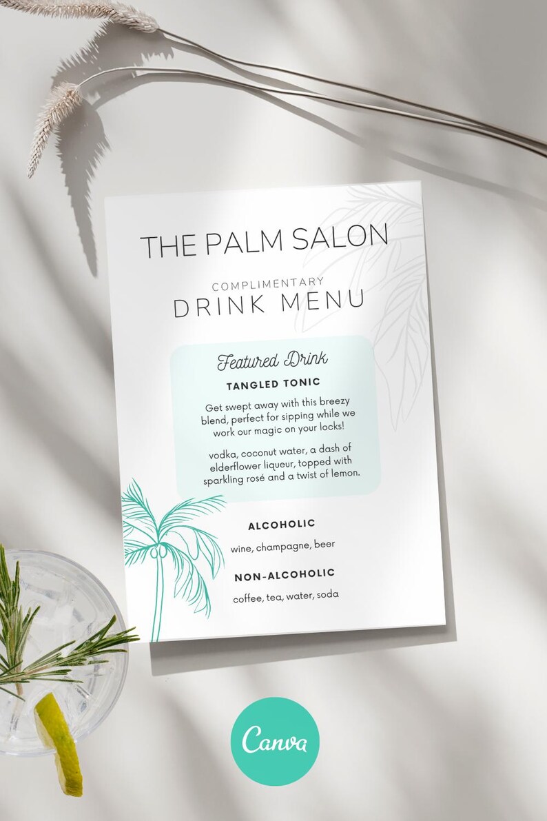 Coastal Drink Menu, Salon Drink Menu, Complimentary Salon Drink Menu ...