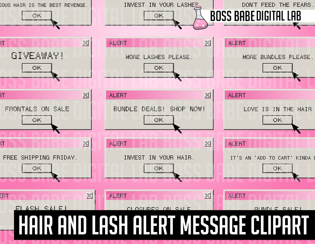 Pink Lash and Hair Alert Message Pack, Lash and Hair Bundles Alert ...