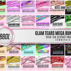 Glam Tears Clipart Bundle, Glitter Tear Borders Clipart Bundle, Glitter ...