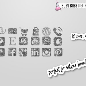 Silver Glitter Website Icon Kit, Silver Glitter Social Media Icons ...